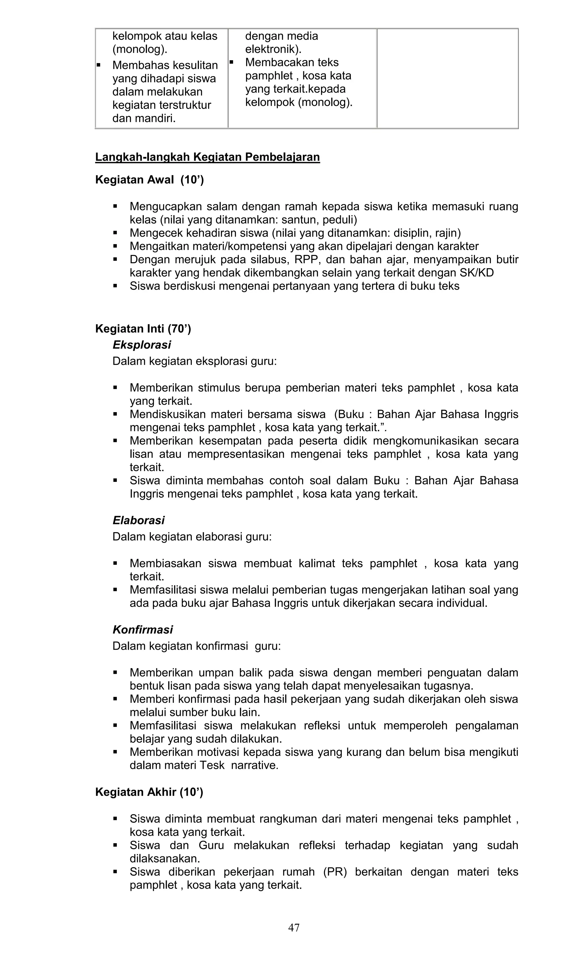 Lesson plan 3 sampel rpp b.inggris sma berkarakter kls xii smt1 | DOCX