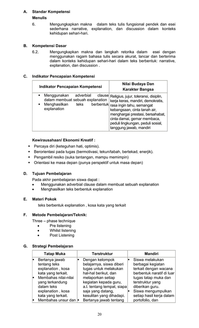 Lesson plan 3 sampel rpp b.inggris sma berkarakter kls xii smt1 | DOCX