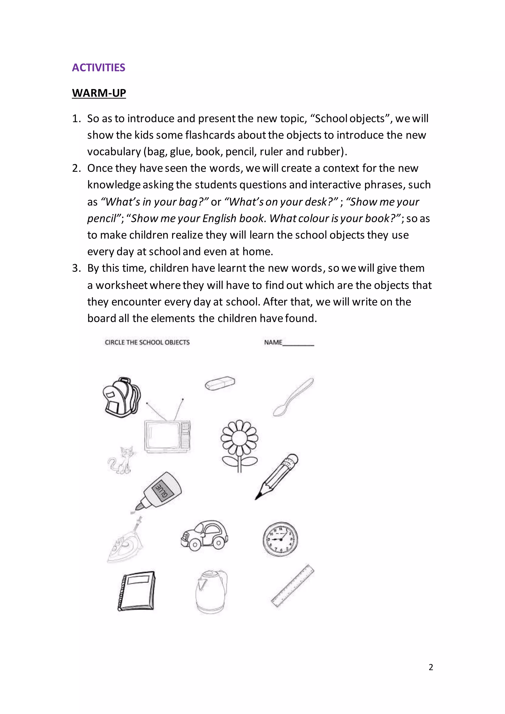 Session 2 "School Objects" | DOCX