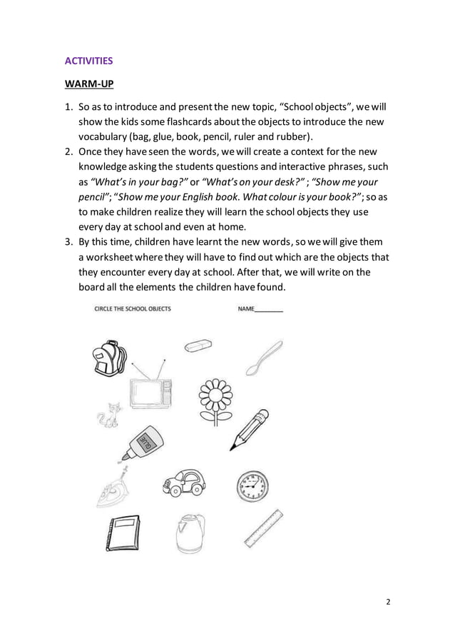 Session 2 "School Objects" | PDF