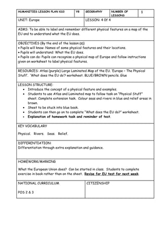 Lesson Plan 4 Europe | DOC