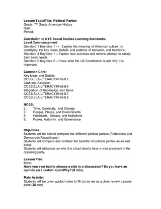 Lesson plan 4 political parties complete | PDF