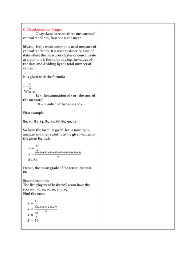 Lesson Plan- Measures of Central tendency of Data | DOCX | Educational ...