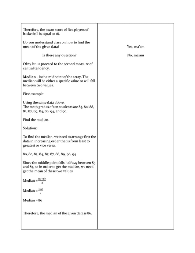 Lesson Plan- Measures of Central tendency of Data | DOCX | Educational ...