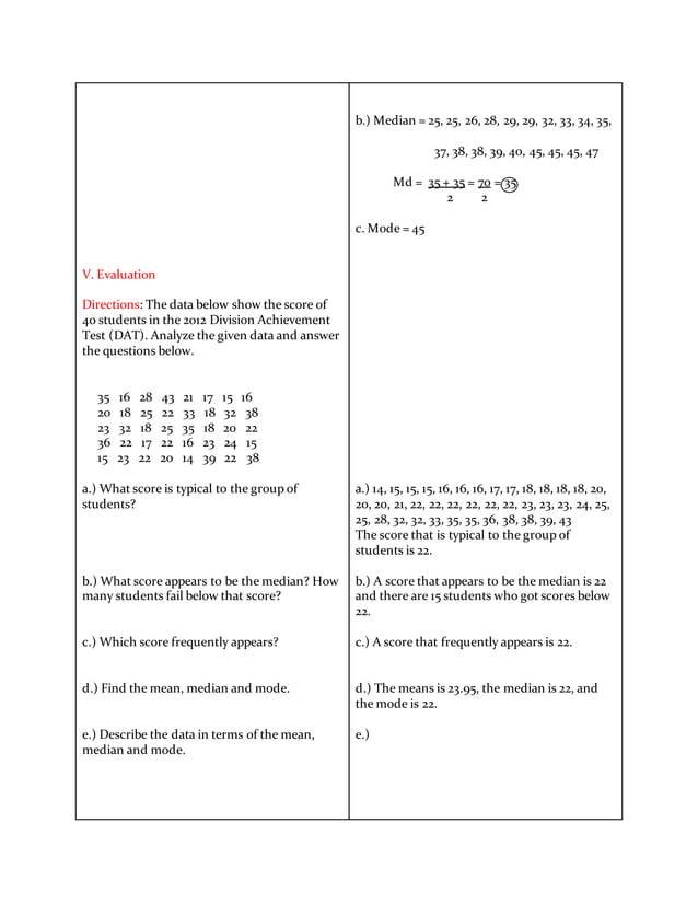 Lesson Plan- Measures of Central tendency of Data | DOCX | Educational ...