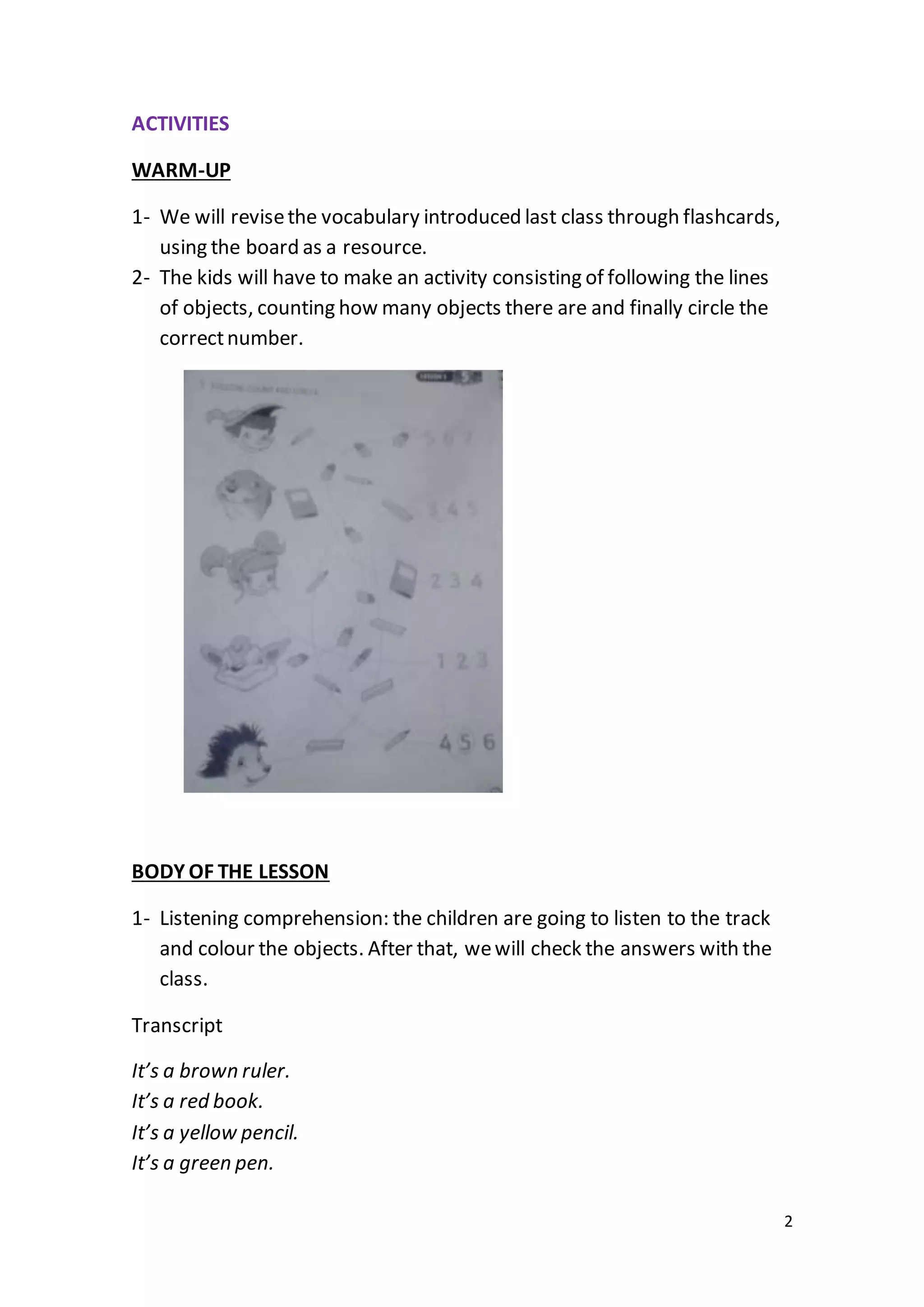 Session 2 "School Objects" | DOCX