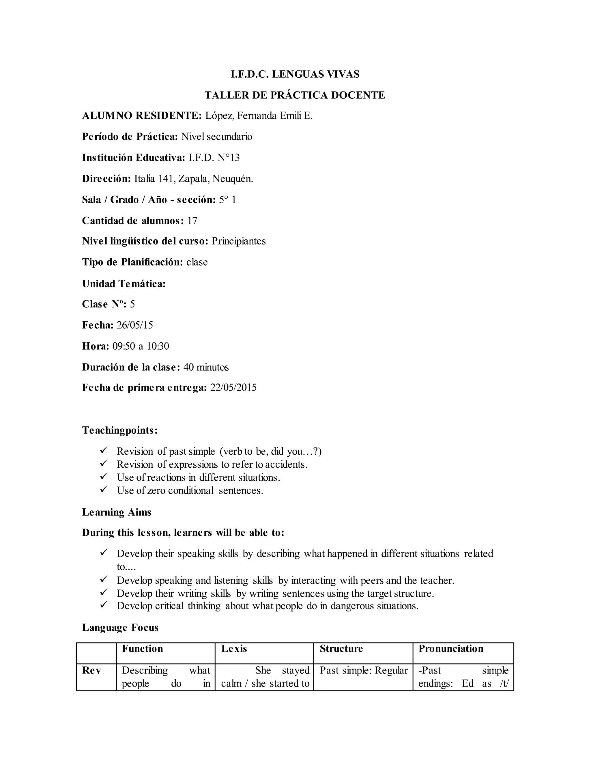 Lesson plan 5 Secondary Level | DOCX