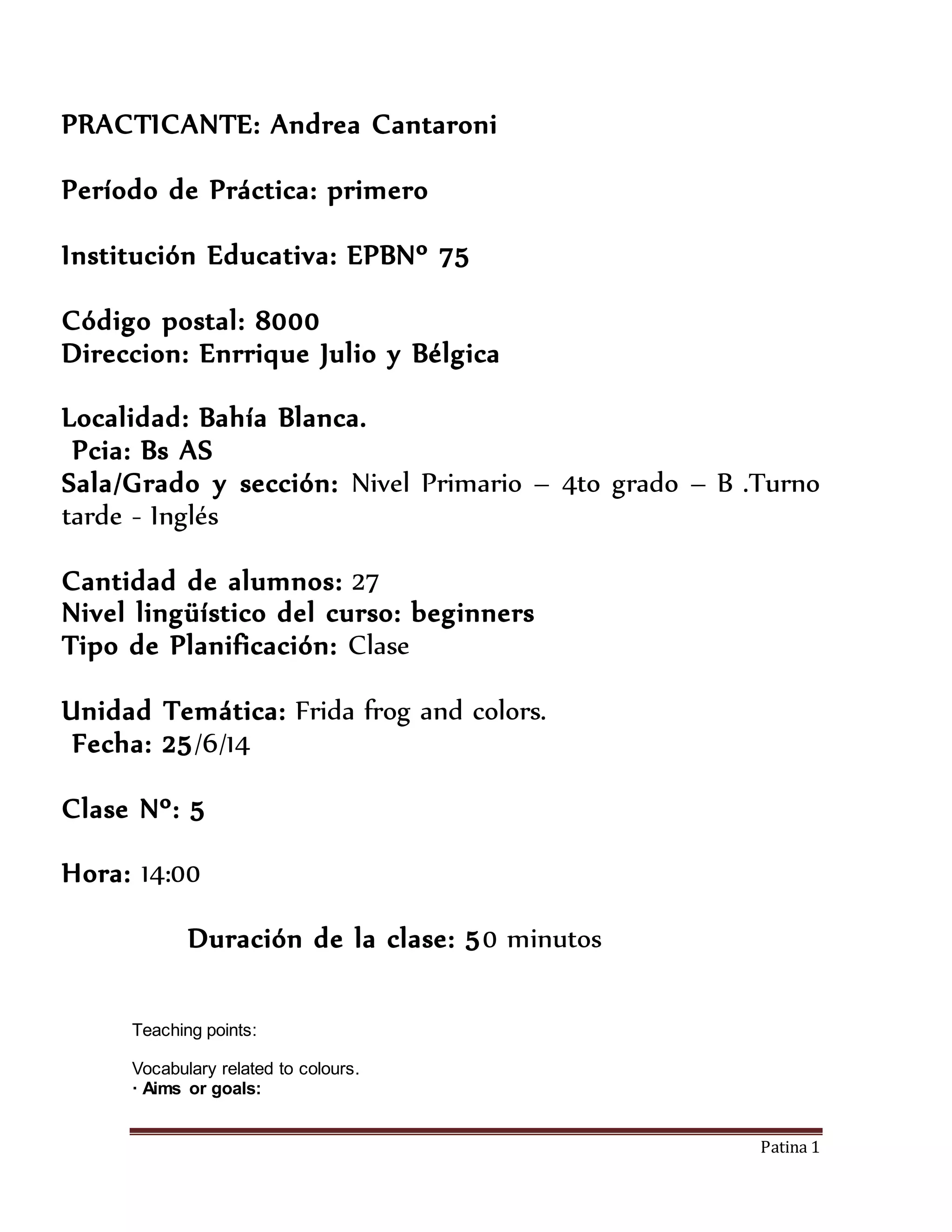 Lesson plan 5 primaria | DOCX