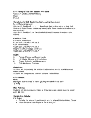 Lesson plan 5 second president complete | DOCX
