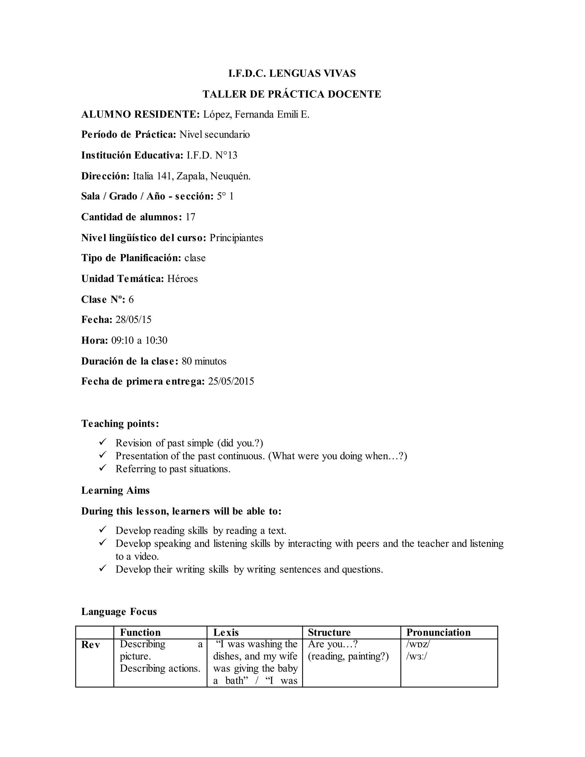 Lesson plan 6 Secondary Level | DOCX