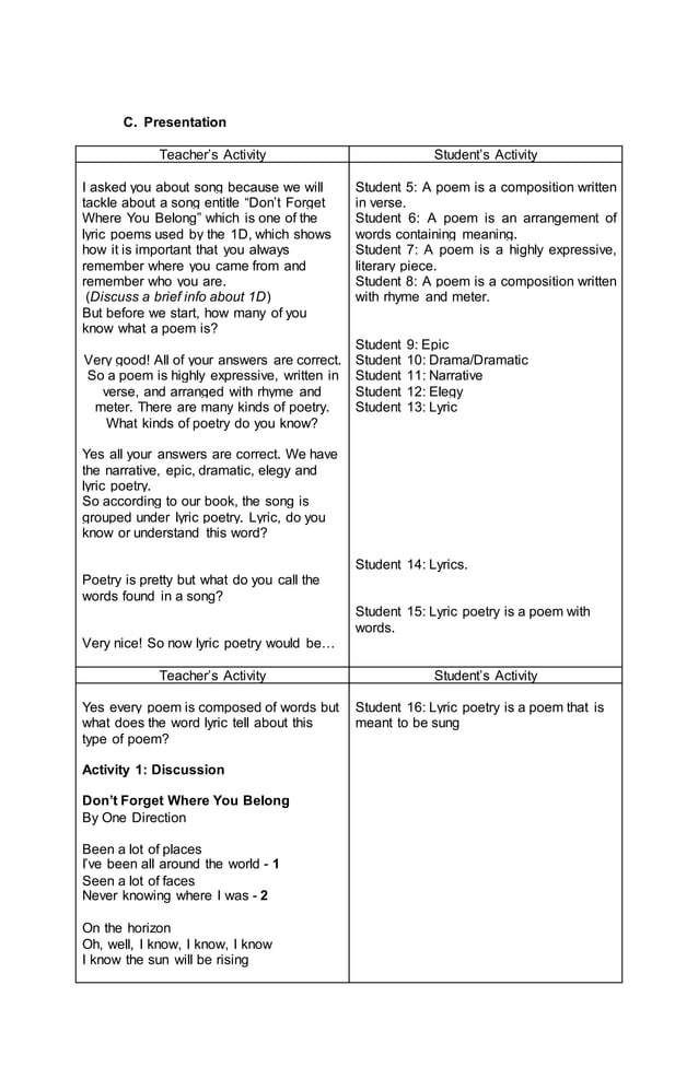 Lesson Plan for Lyric Poetry | DOCX