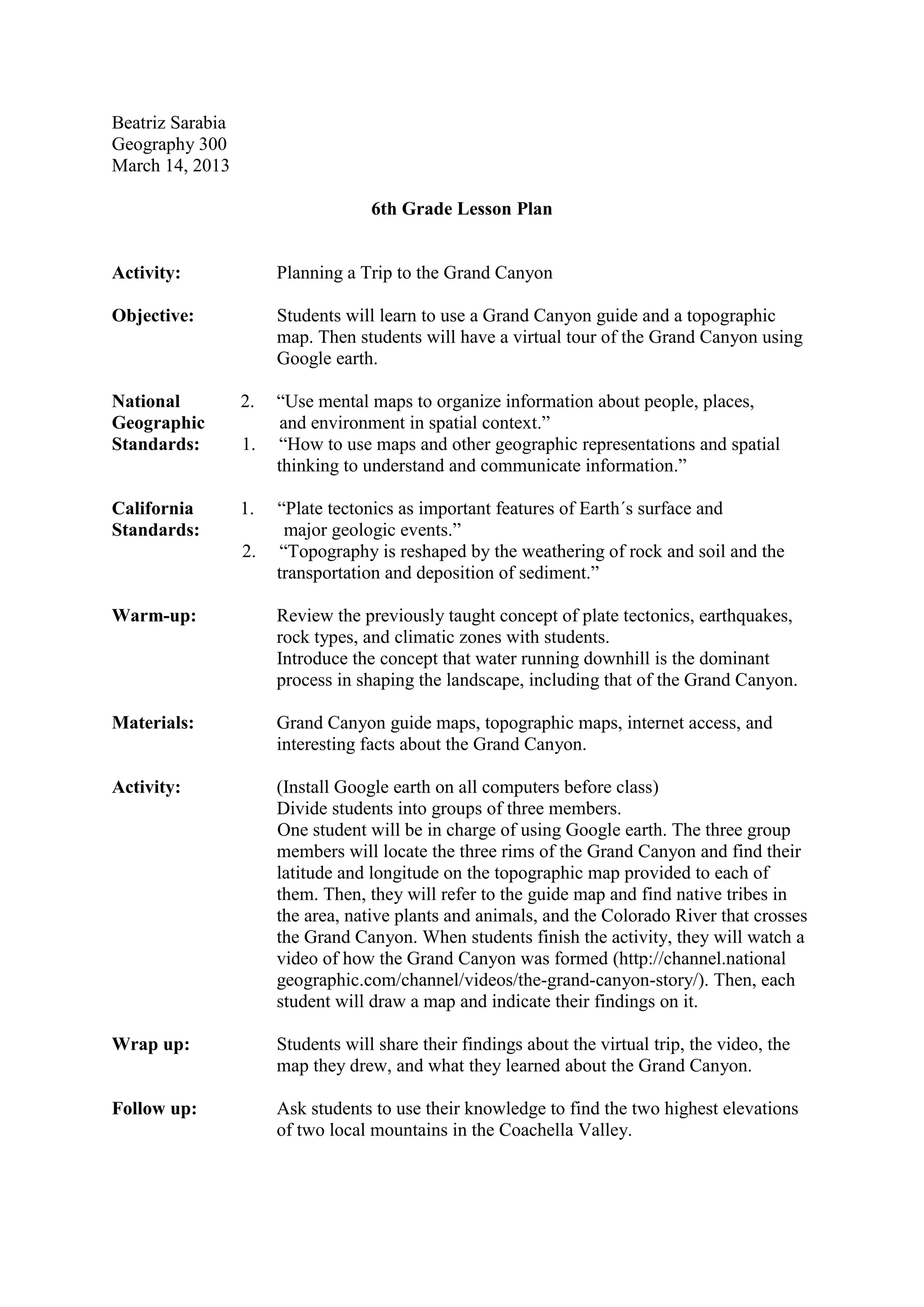 Lesson plan 6th grade | DOCX