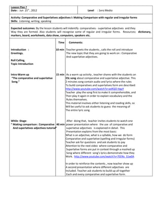 Lesson plan 7 comparative and superlatives 1ero medio | DOCX