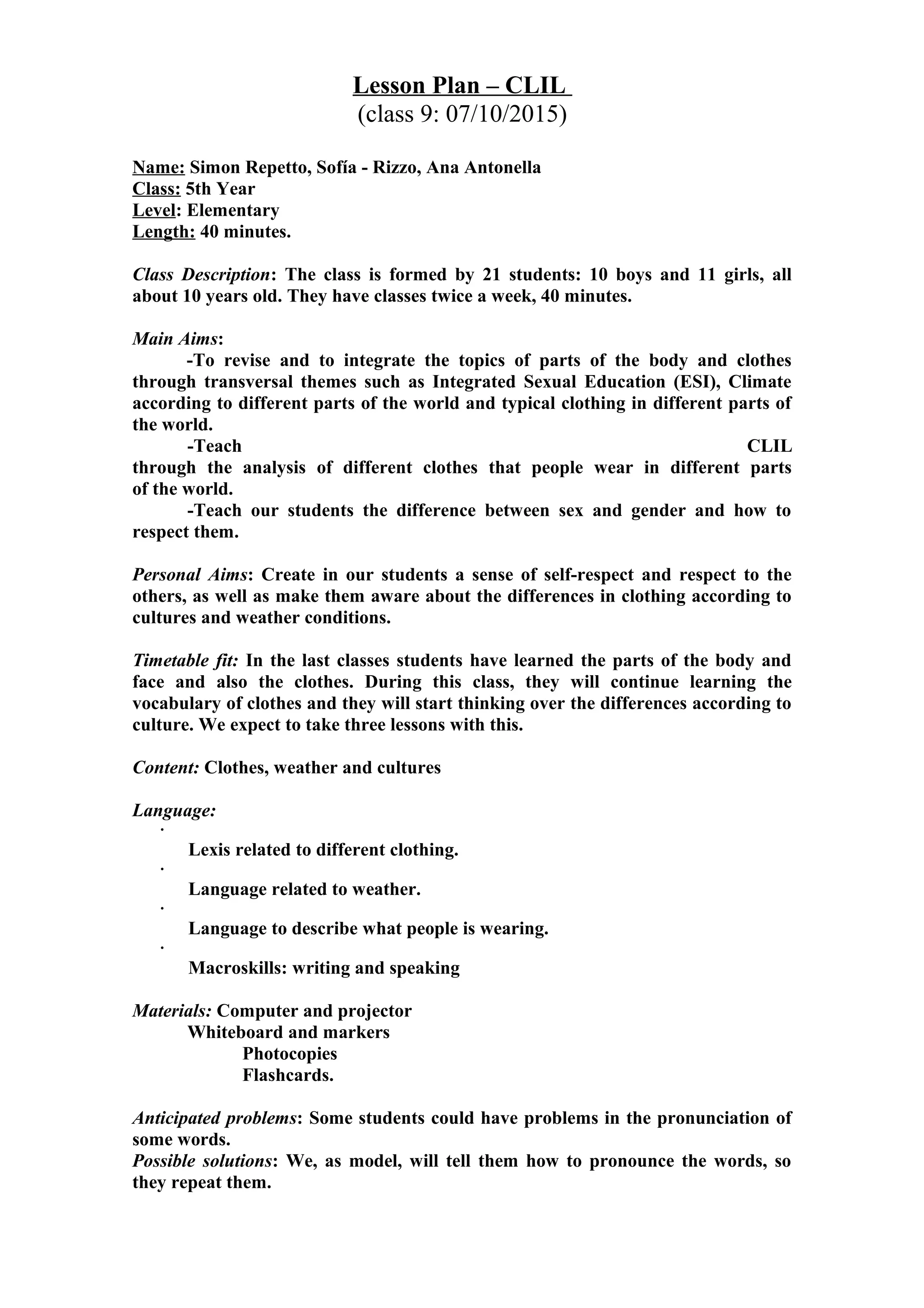 Lesson plan 9 clil | PDF