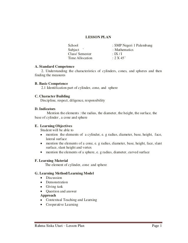 Lesson Plan 9th Grade Junior High School