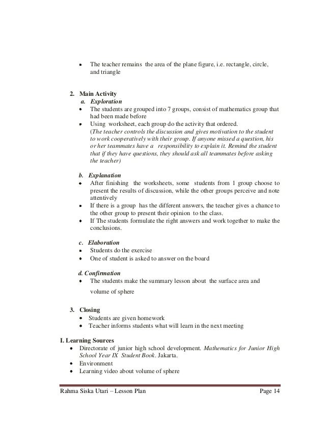 Lesson plan 9th grade junior high school