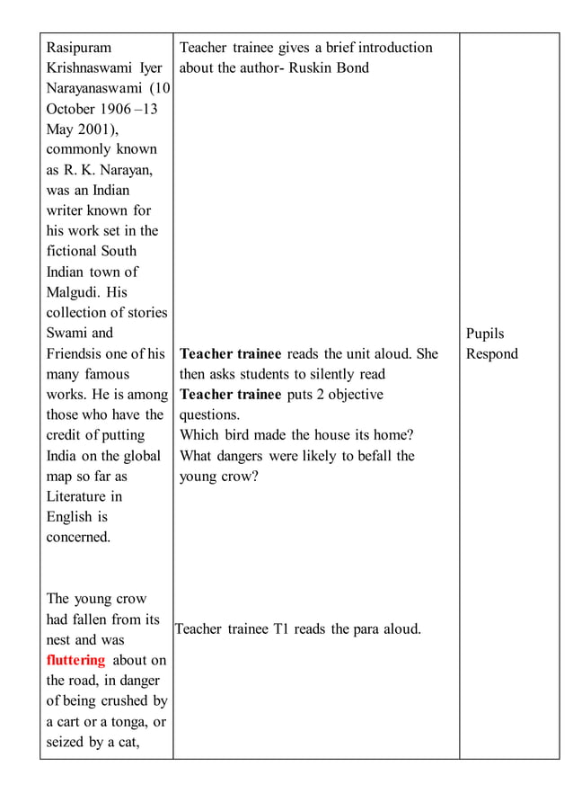 Lesson plan a crow in the house | DOCX