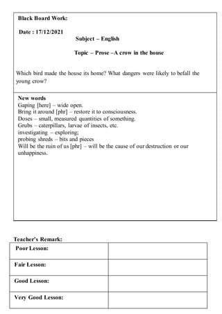 Lesson plan a crow in the house | DOCX