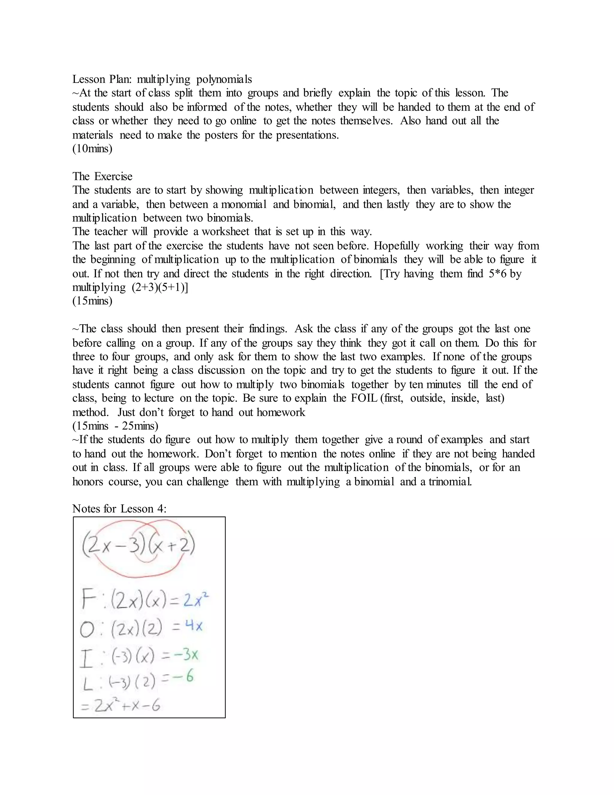 Polynomial Lesson Plan | DOCX