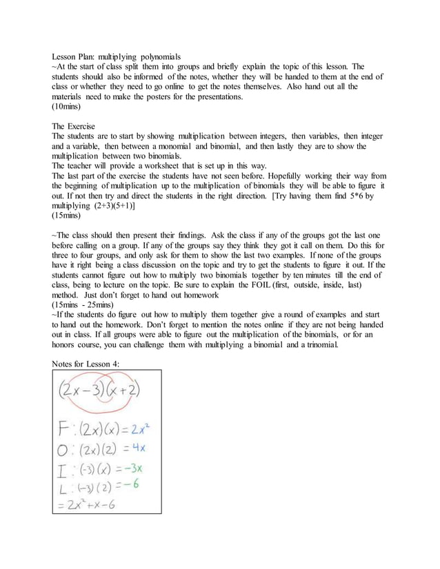 Polynomial Lesson Plan | DOCX