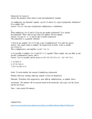 Polynomial Lesson Plan | DOCX