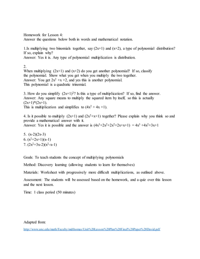 Polynomial Lesson Plan | DOCX