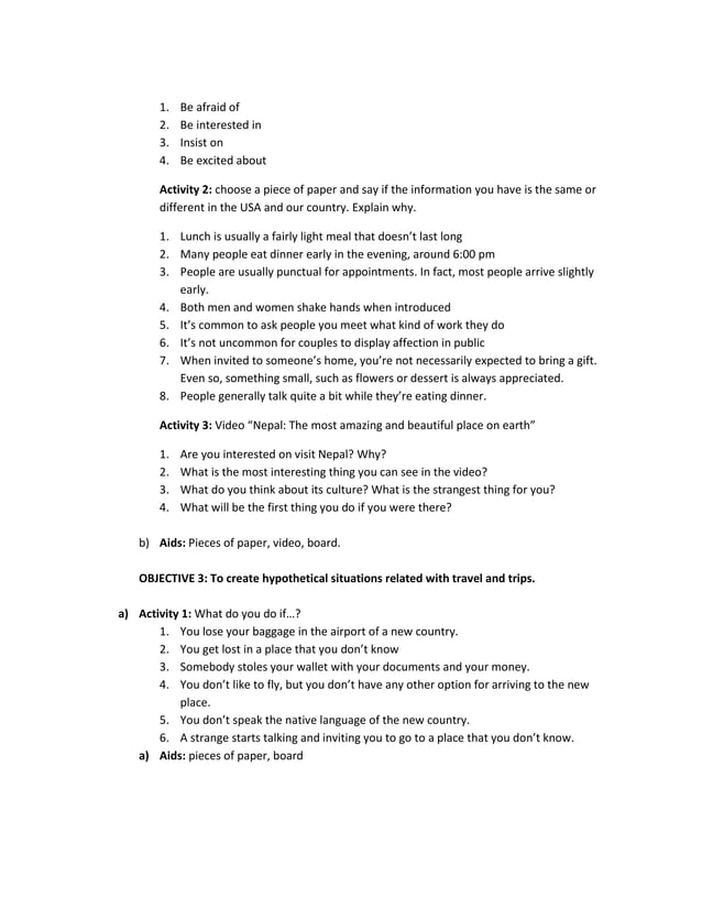 Lesson plan advanced conversation 3 | DOCX | Travel Preparation and ...