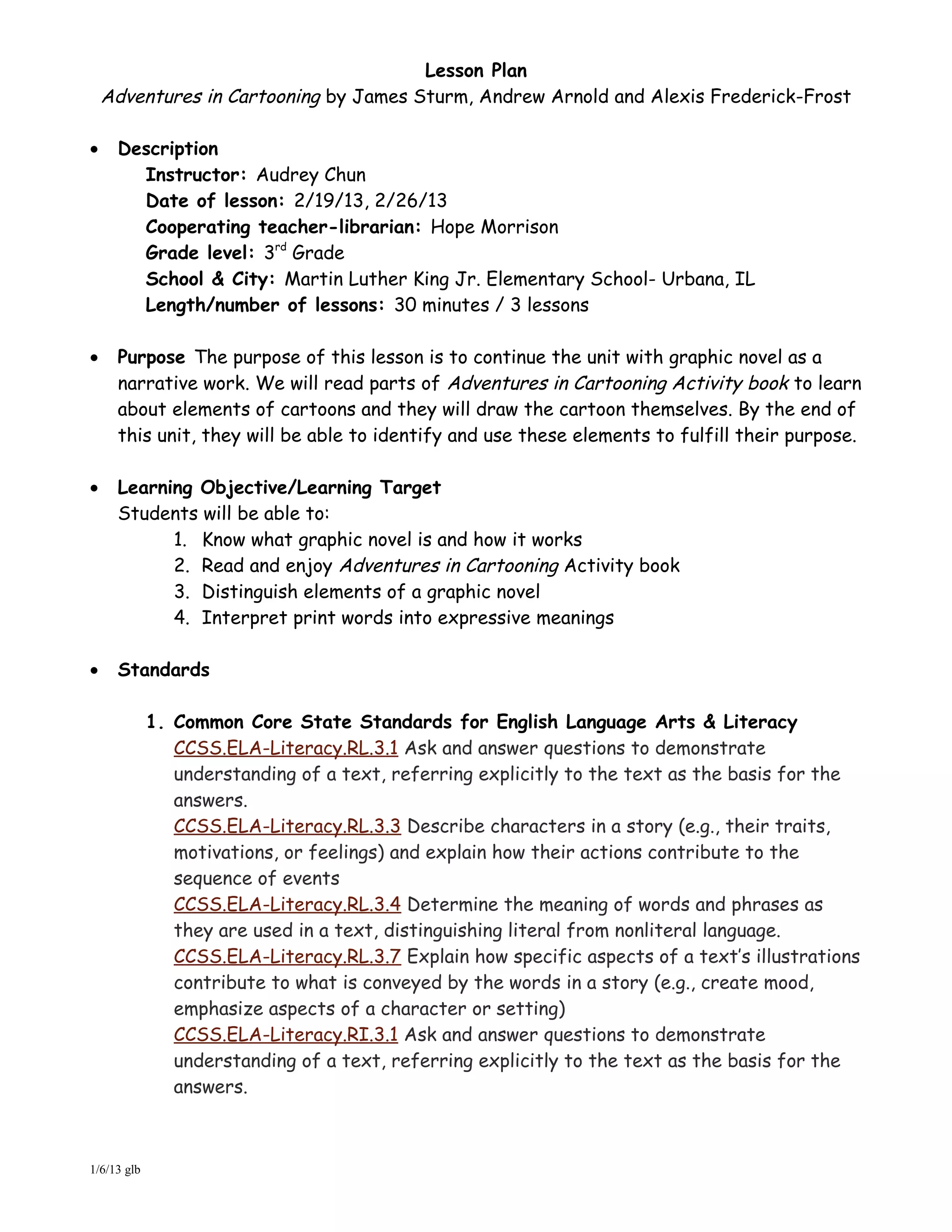 Graphic Novels Lesson 2 | DOC