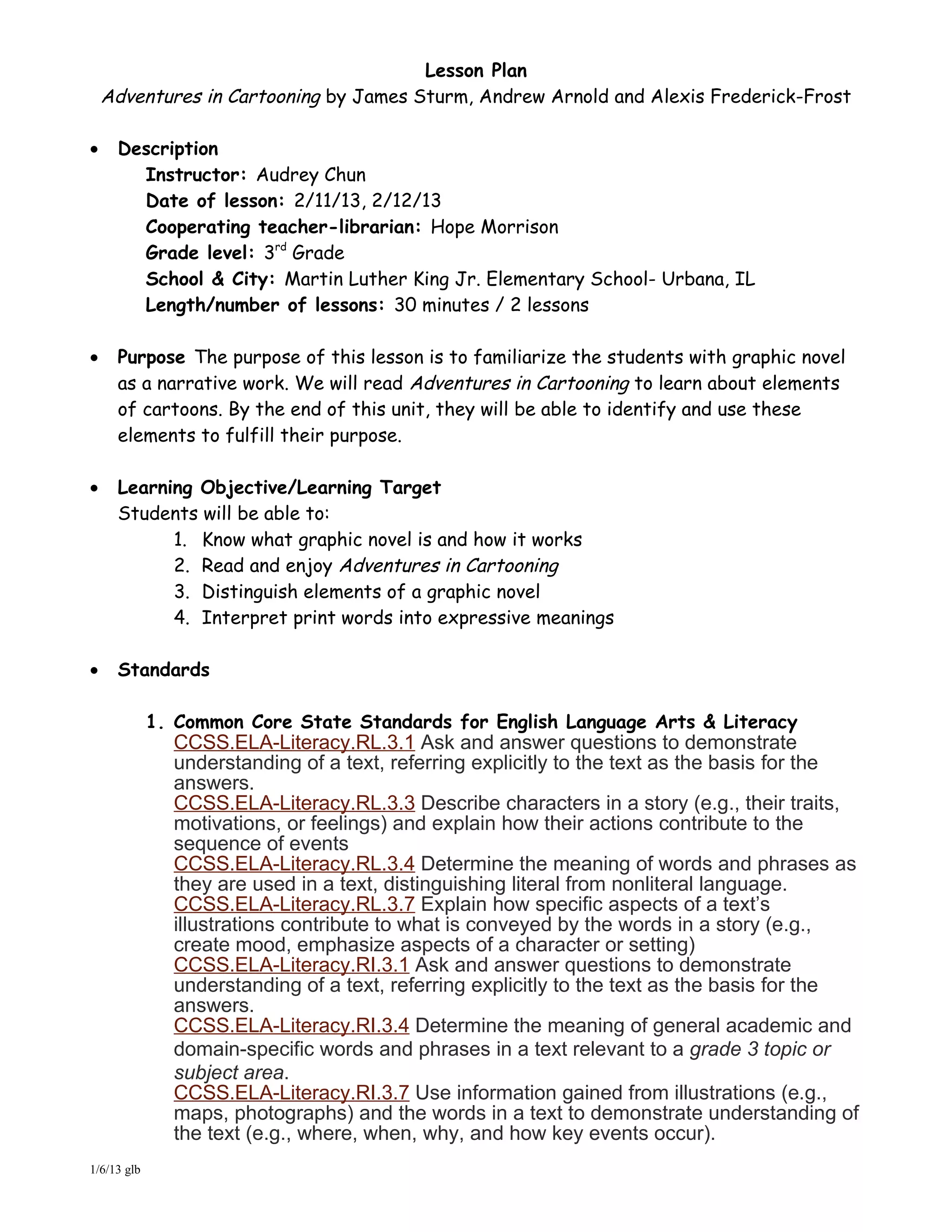 Graphic Novels Lesson 1 | DOC