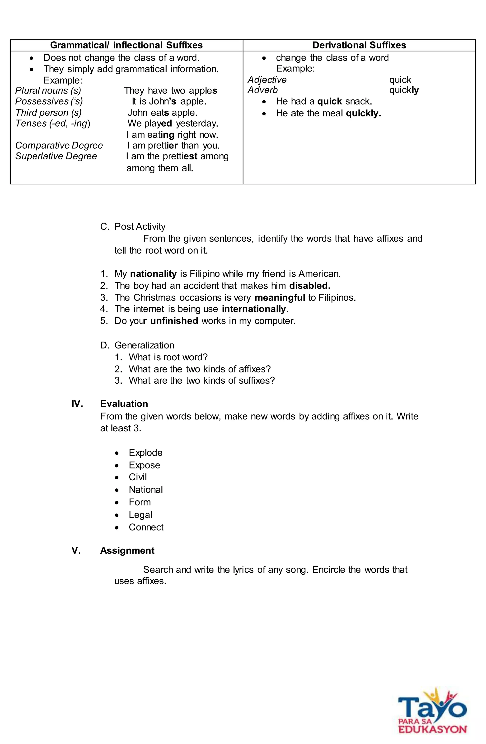 Semi-Detailed Lesson plan in Affixes | DOCX