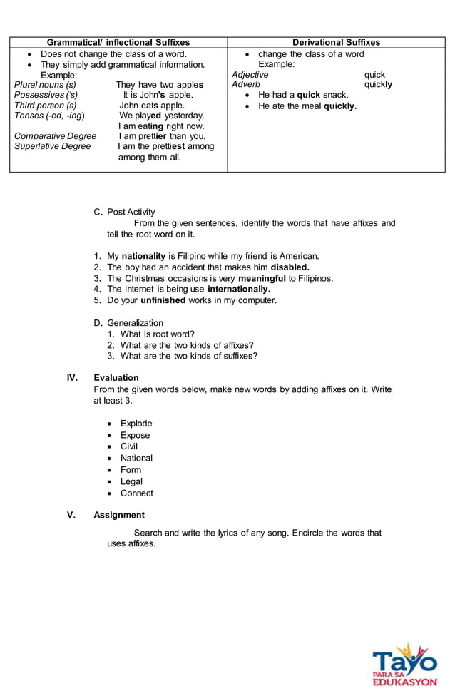 Semi-Detailed Lesson plan in Affixes | DOCX