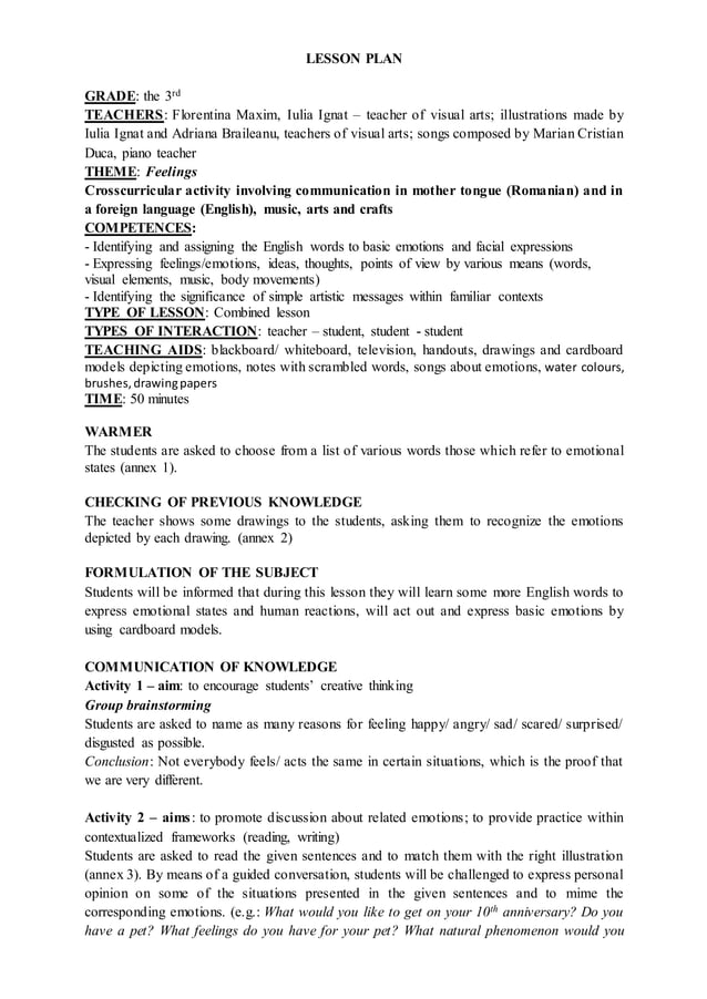 Feelings and art Elem RO1 | PDF