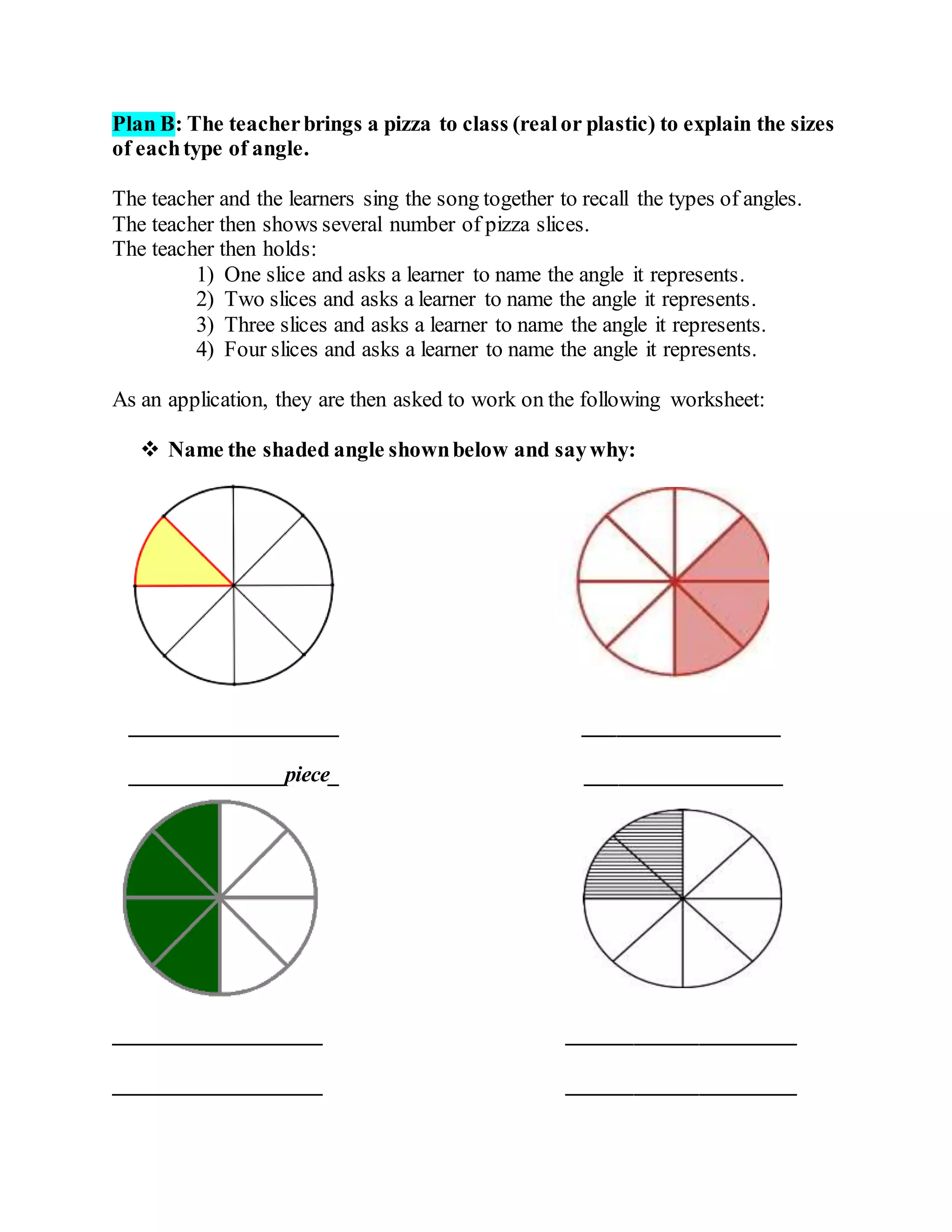 Types of Angles Lesson Plan - Grade Level 3 | DOCX