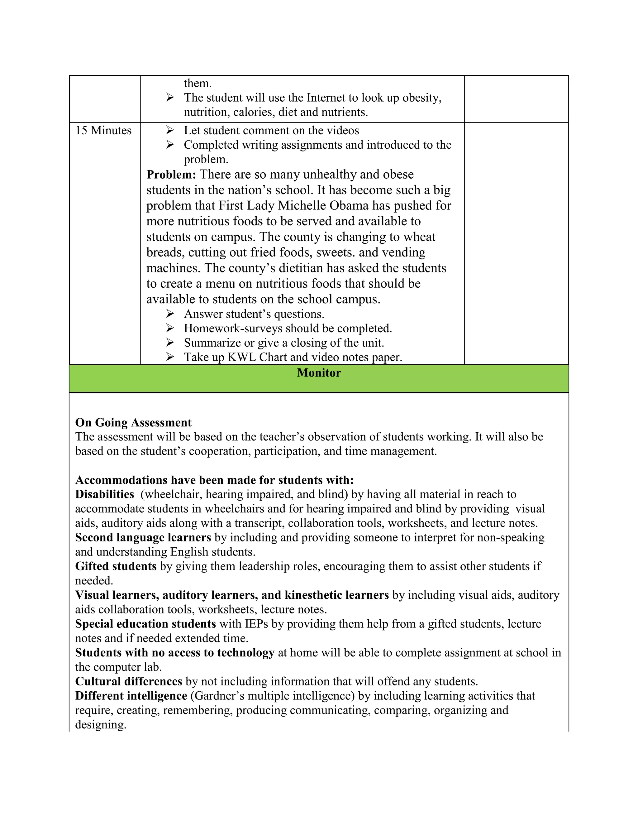 Lesson plan a nutrition | PDF