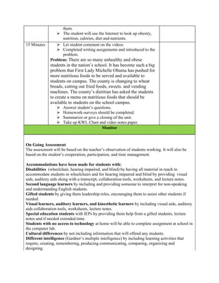Lesson plan a nutrition | PDF