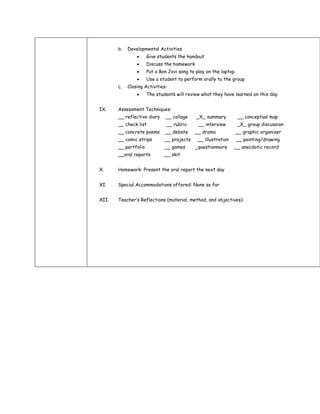 Lesson plan application 2 | DOCX | Homework and Study | Education