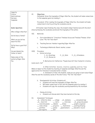 Lesson plan author and vocabulary words | DOCX | Education