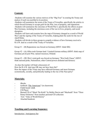 Lesson Plan B Treaty Of Versailles | PDF | Homework and Study | Education