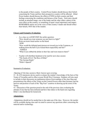 Lesson Plan B Treaty Of Versailles | PDF