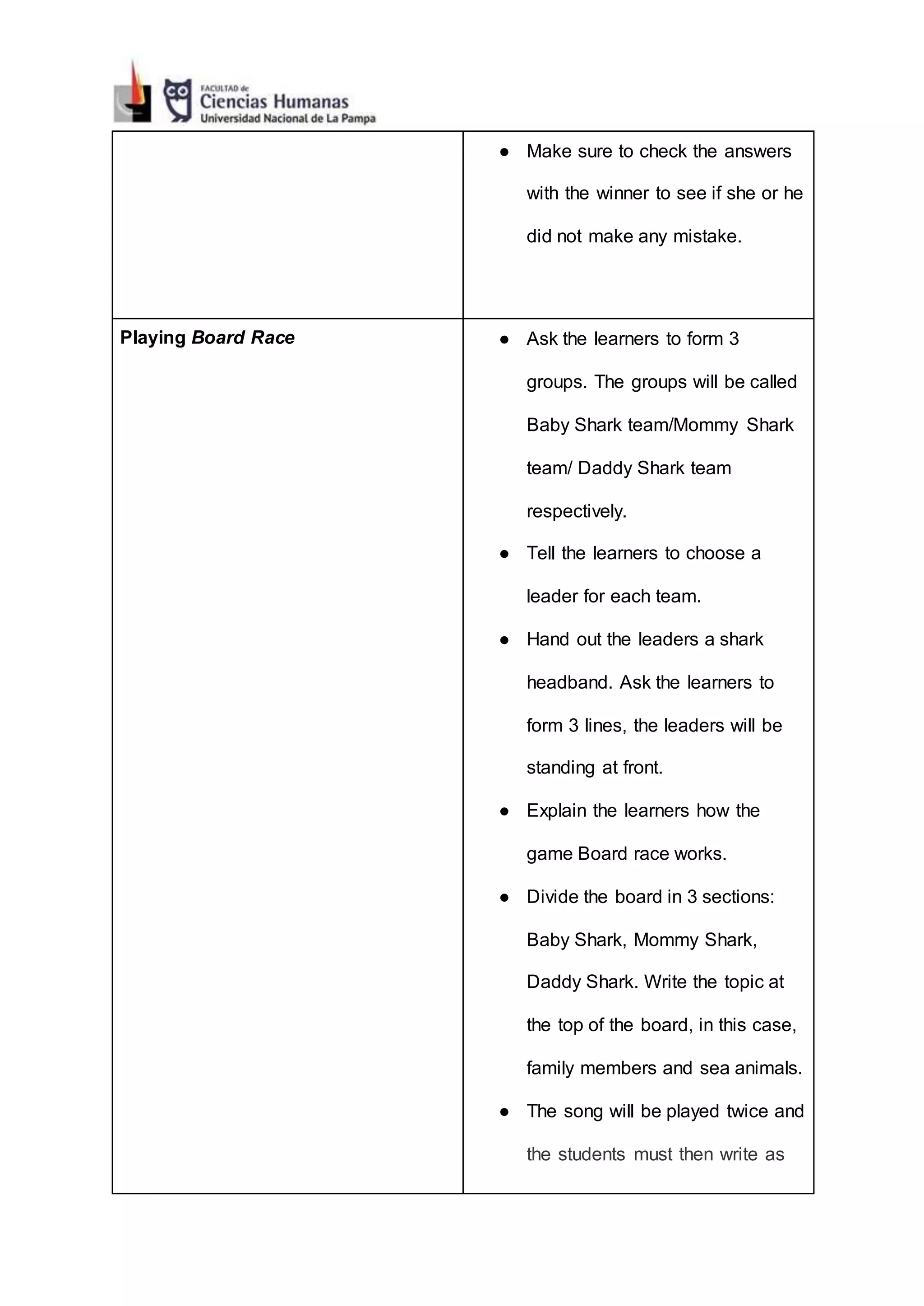 Lesson plan Baby Shark | DOCX