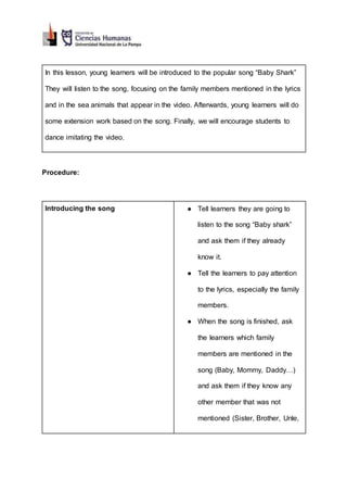 Lesson plan Baby Shark | DOCX