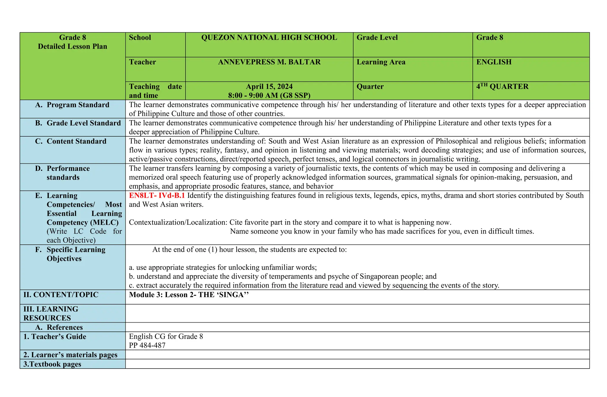 Lesson Plan for Demonstration of Baltar.docx