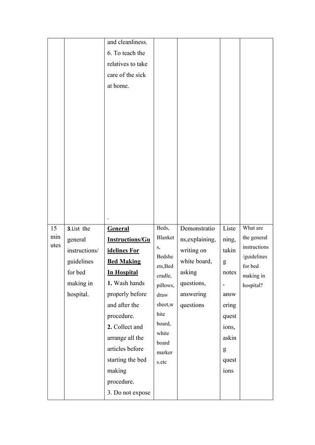 LESSON PLAN(Bed Making) by Dr innocent SIMPANZYE.docx | First Aid | Injuries