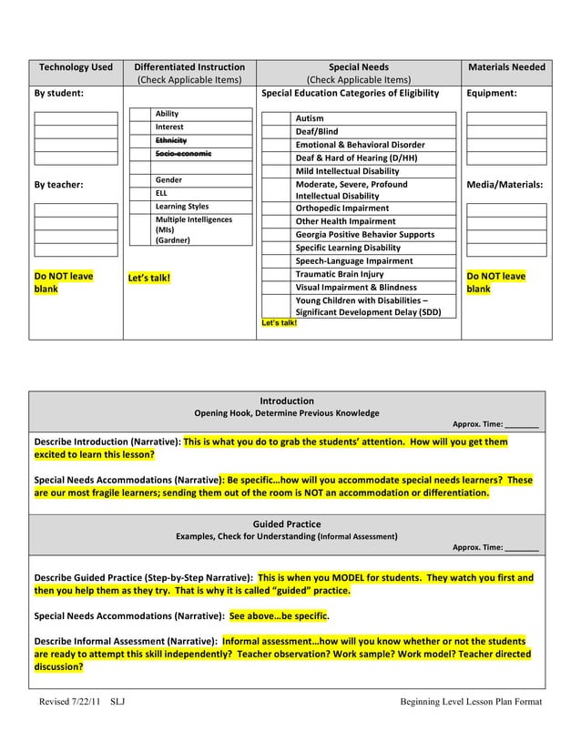 Lesson Plan Template with Annotations | PDF | Special Education | Education