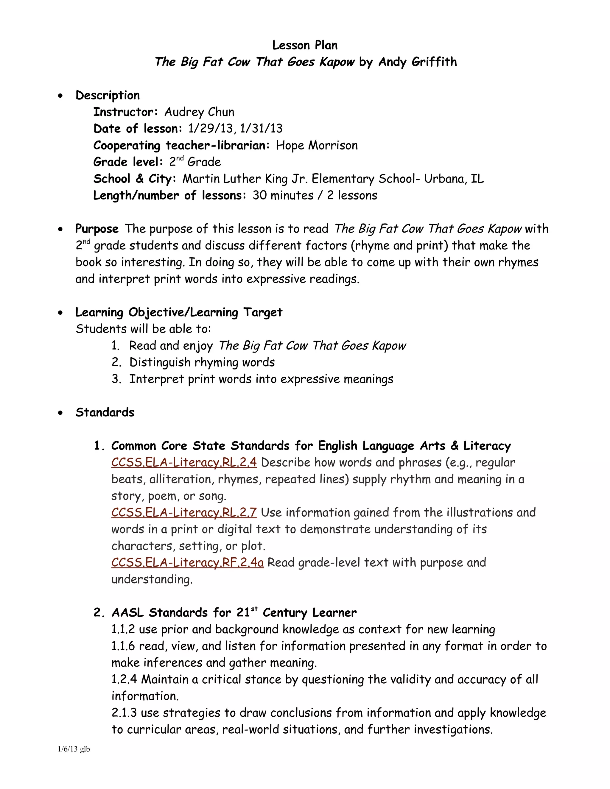 Lessonplan bigfatcow 2nd | DOC