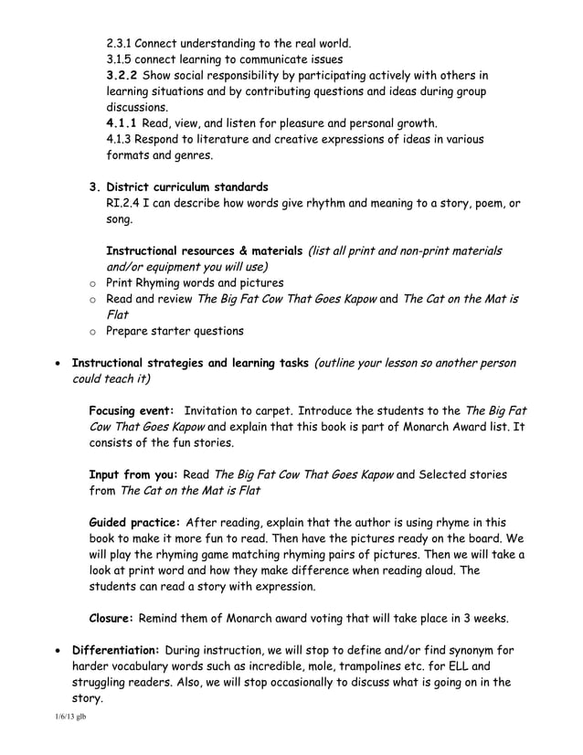 Lessonplan bigfatcow 2nd | PDF