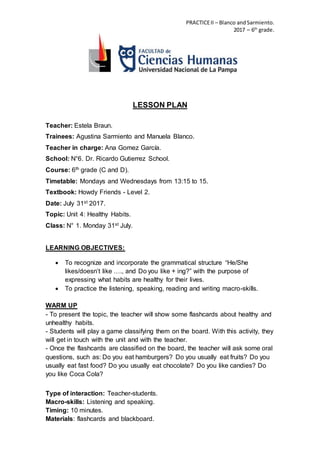 Lesson Plan 1st week | PDF