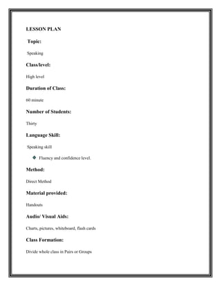 Lesson plan FOR speaking skills | DOCX
