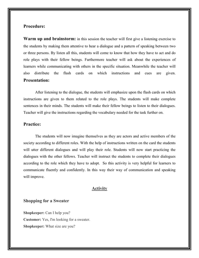 Lesson plan FOR speaking skills | DOCX | Homework and Study | Education