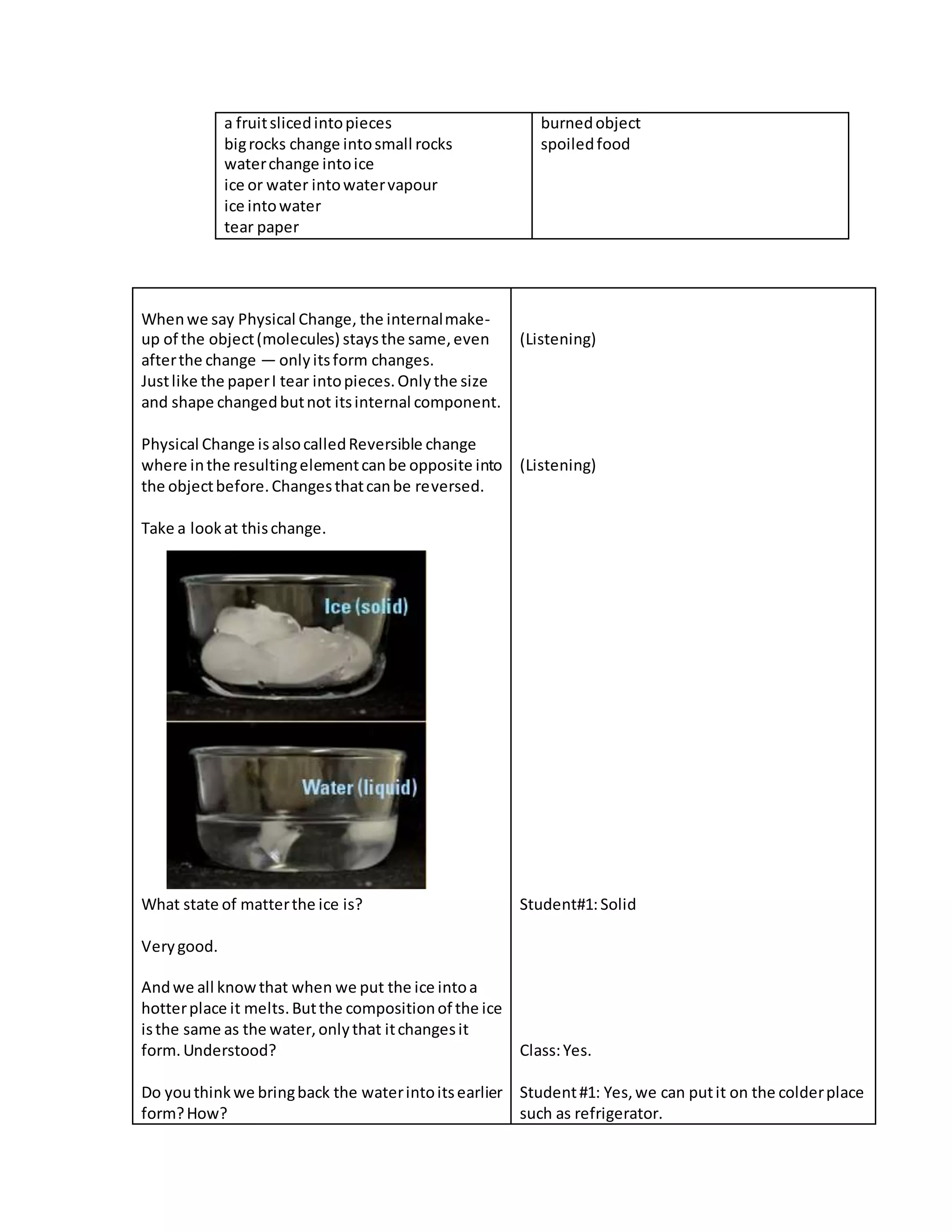 Lesson plan changes in matter | DOCX
